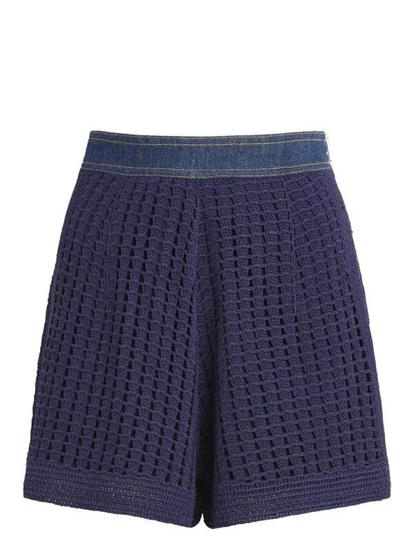 Sandro Crochet Denim-trim Shorts - Blue