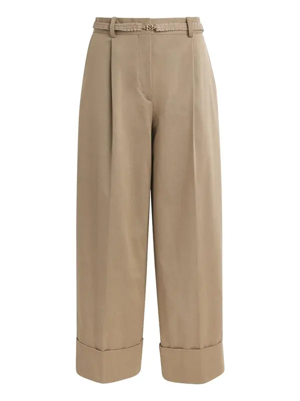 Sandro Cotton-blend Wide Leg Pleated Trousers - Beige