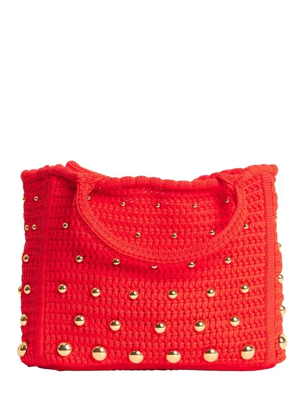 Sandro Crochet Studded Top Handle Bag - Red