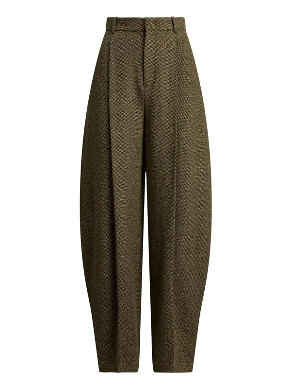 Ralph Lauren Belted Tapered Linen-cashmere Trousers - Green