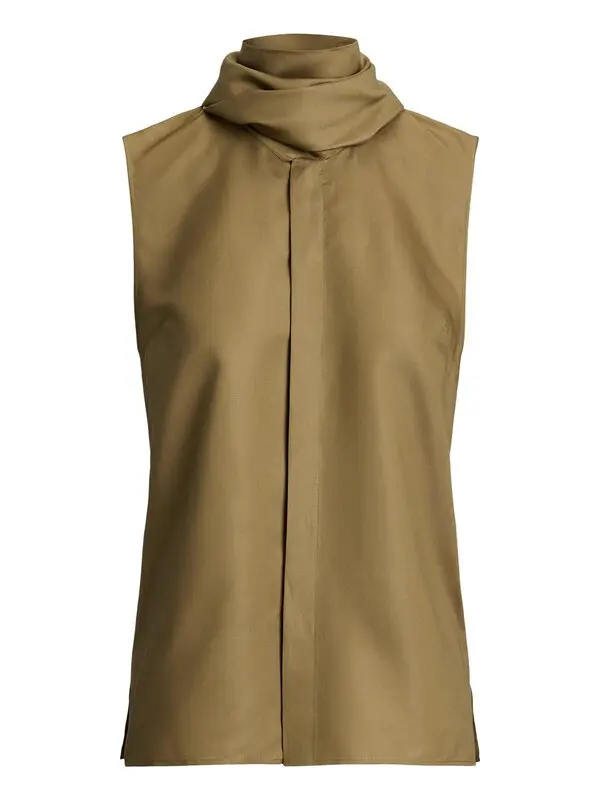 Ralph Lauren Silk Taffeta Gilmore Top With Jabot Neckline - Grey