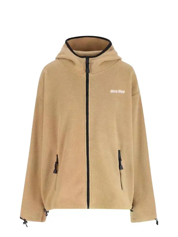 Miu Miu Fleece Zip-up Hoodie - Neutrals