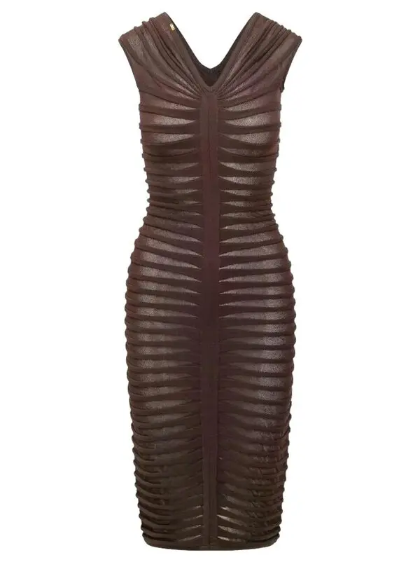 Elisabetta Franchi Draped Knit Midi Dress - Brown
