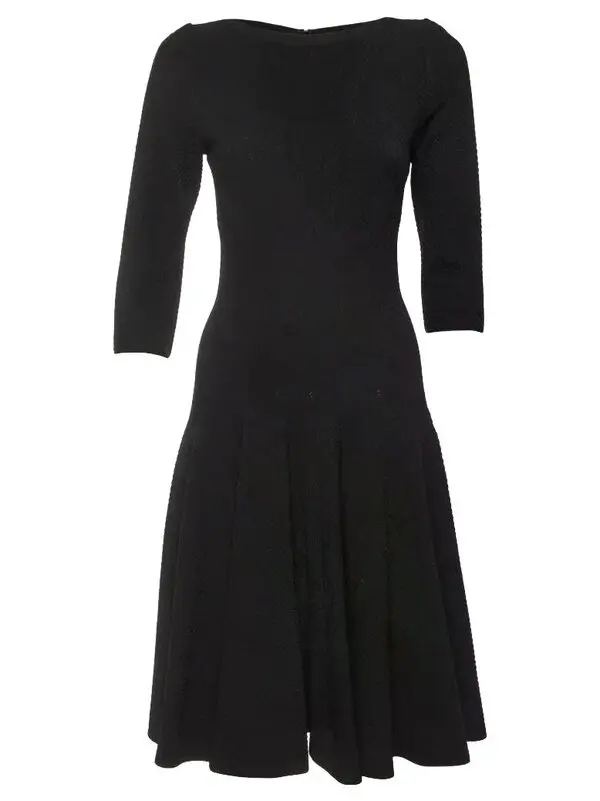 Alaïa Textured Knit Flared Midi Dress - Black