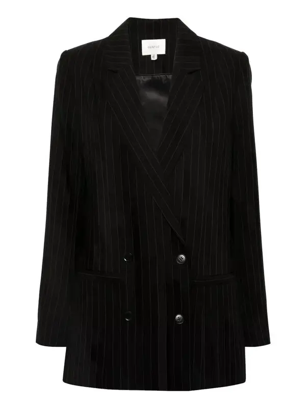 GESTUZ Double-breasted Pinstripe Blazer - Black