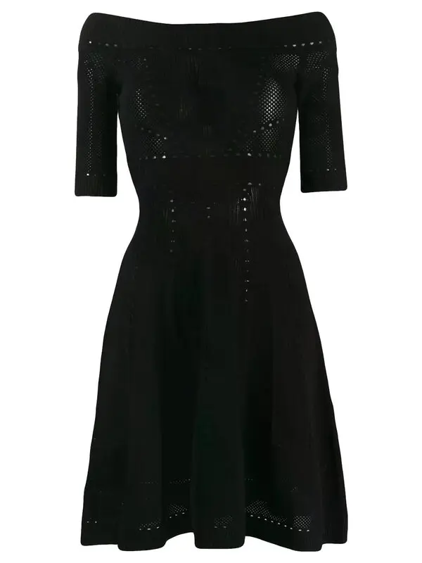 Dsquared2 Off-shoulder Knitted Dress With Punch Hole Detailing - Black