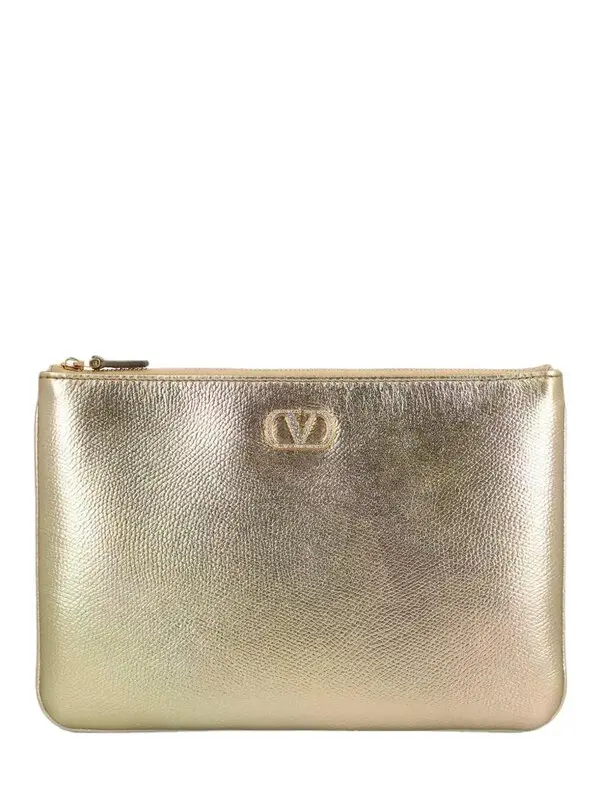 Valentino Garavani Vlogo Signature Leather Clutch Bag - Gold