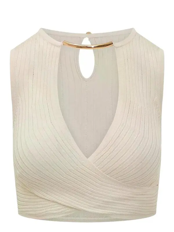 Elisabetta Franchi Ribbed-knit Wrap Top - Neutrals