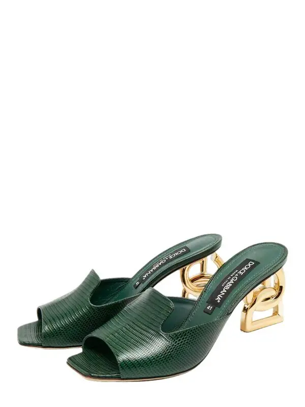 Dolce & Gabbana Keira Lizard-embossed Leather Heeled Sandals - Green