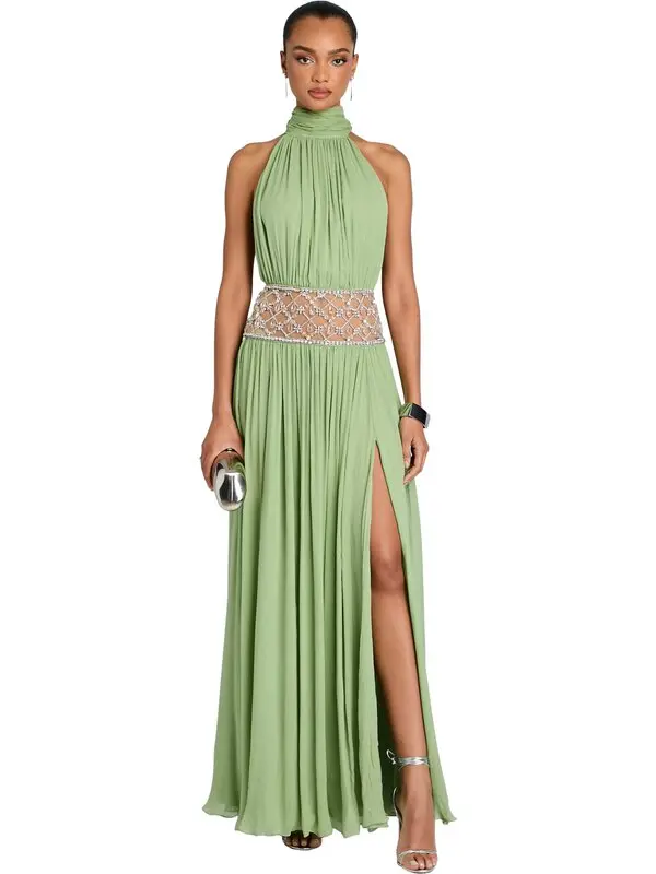 Retrofete Kreeli Embellished Halterneck Gown - Matcha