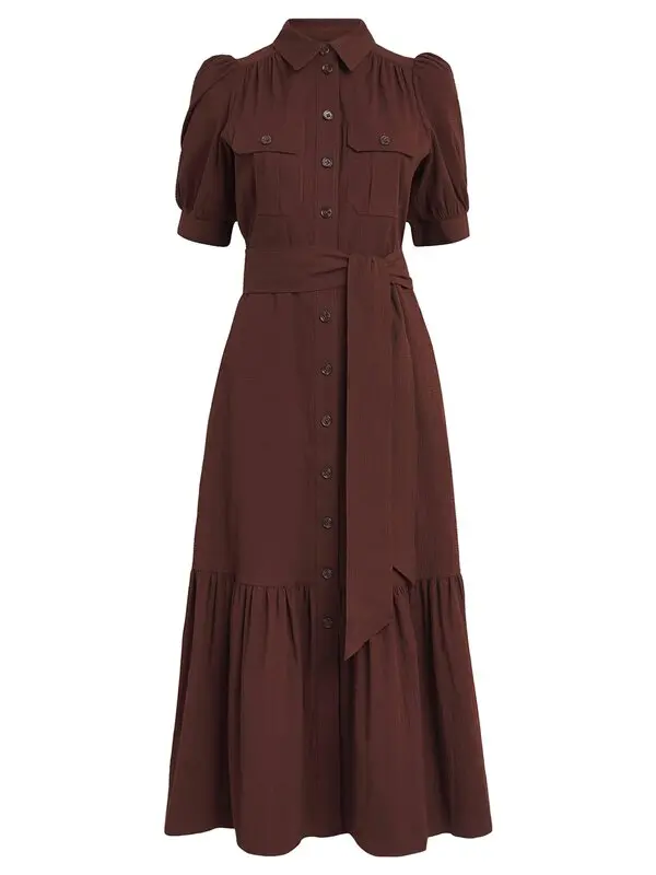 ME+EM Stretch-cotton Seersucker Midi Shirt Dress - Brown