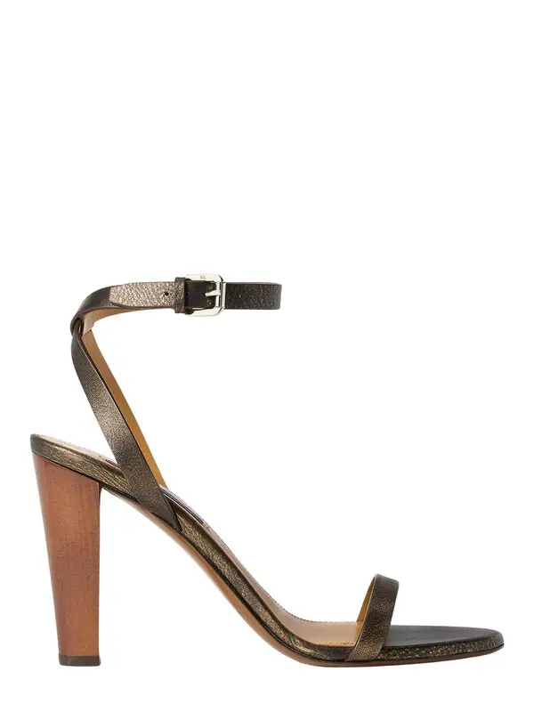 Ralph Lauren Leather Graison Heeled Sandals - Gold