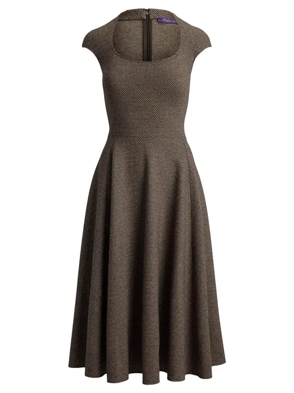 Ralph Lauren Wool-silk Blend Tweed Midi Dress - Brown