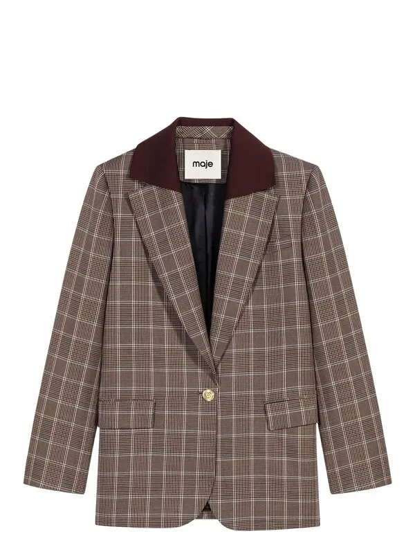 Maje Wool-cotton Check Blazer - Brown