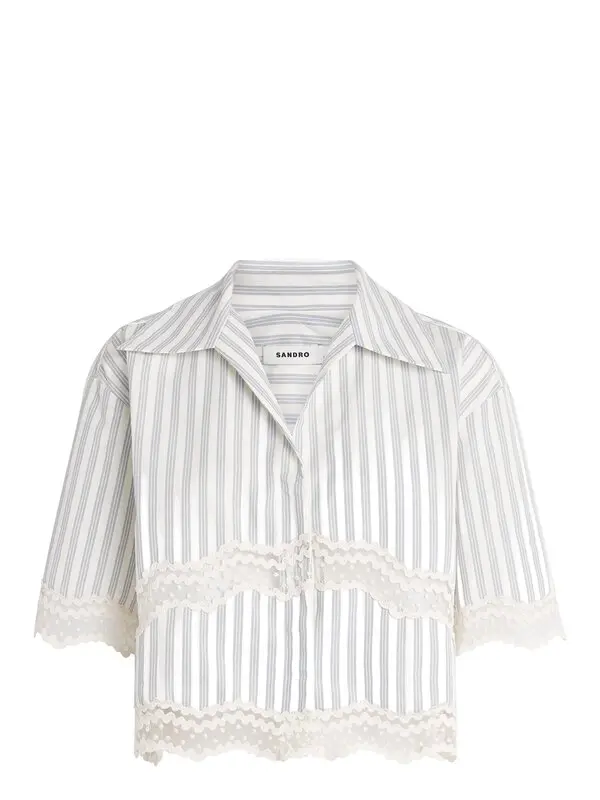 Sandro Striped Cotton Shirt With Lace Trim - Blue