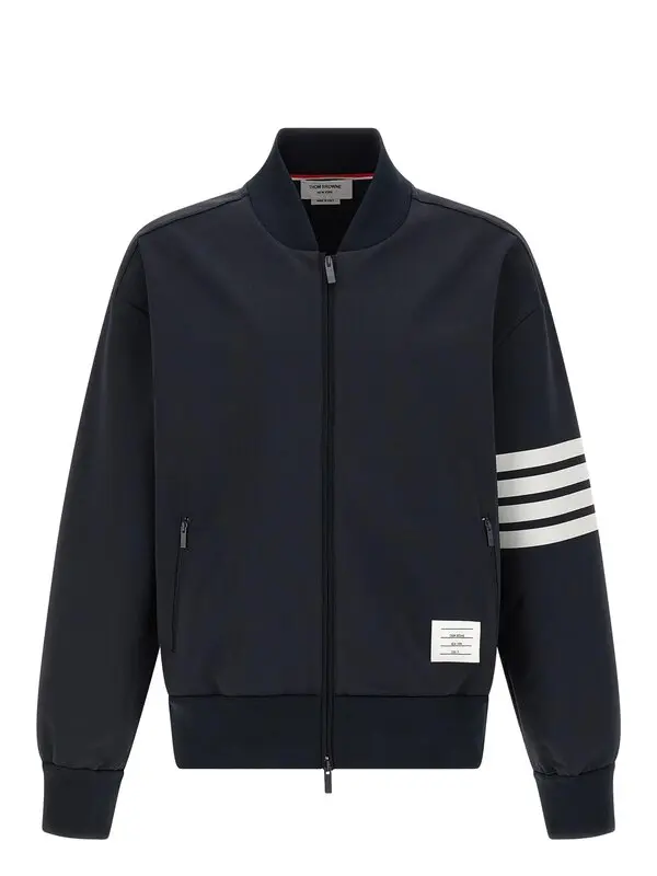 Thom Browne Tech Viscose Bomber Jacket With 4bar Print - Blue