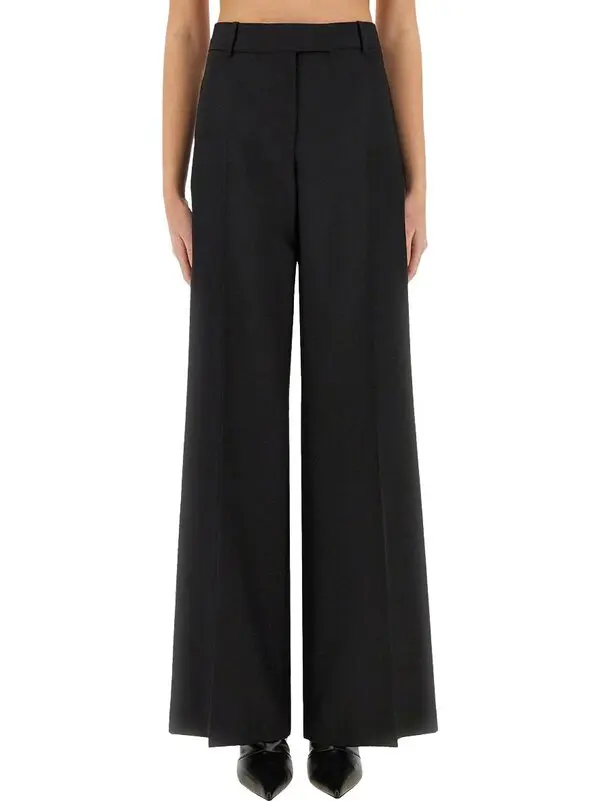 Alexander McQueen Wide Leg Wool Mohair Trousers - Black
