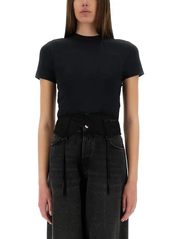 Balenciaga Cotton T-shirt With Lace Detail - Black