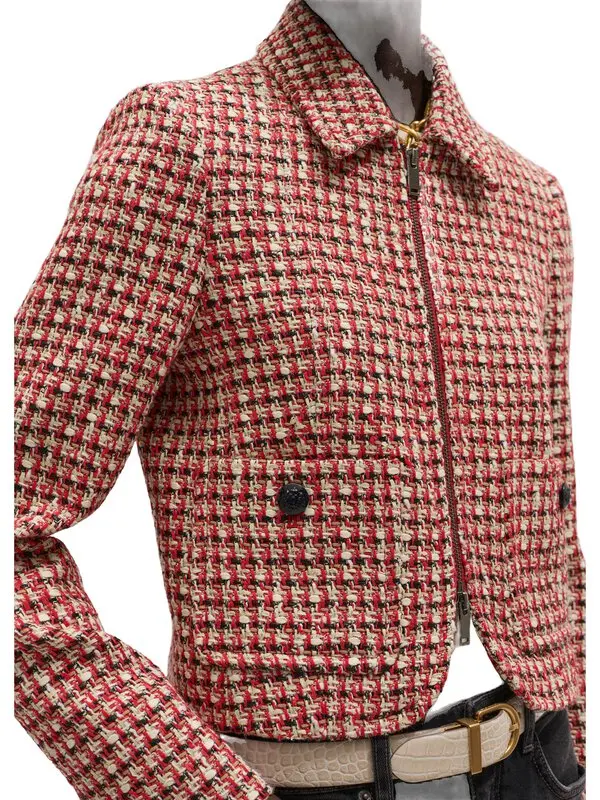 ME+EM Statement Weave Cropped Jacket - Ruby Red