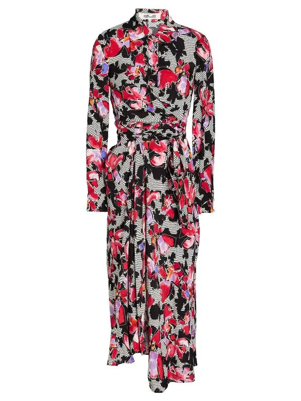 Diane Von Furstenberg Printed Crepe Midi Wrap Dress - Red