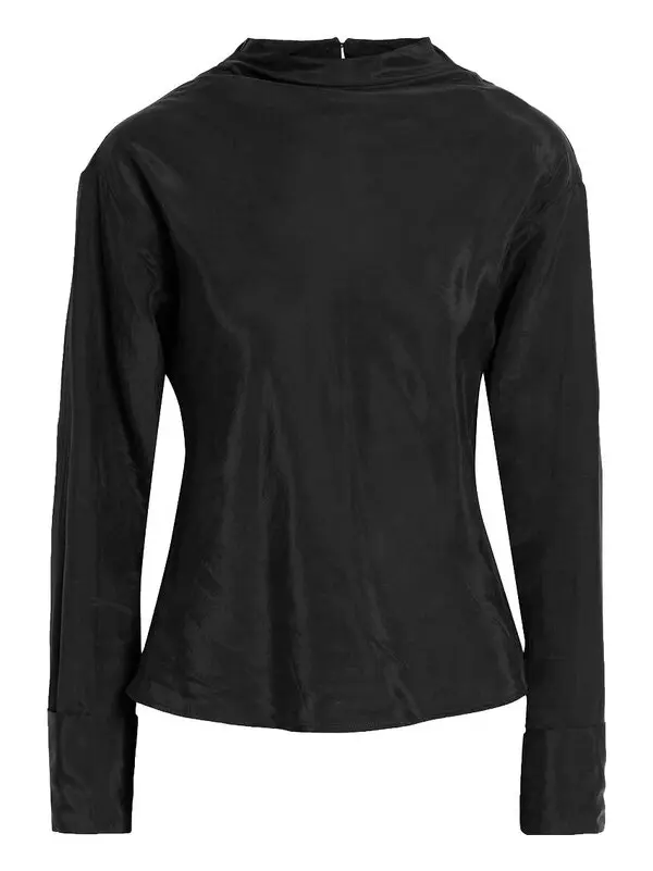 ANINE BING Cupro And Silk-blend Top With Buttoned Cuffs - Black