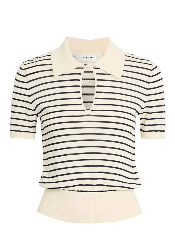 FRAME The Keyhole Striped Cotton And Modal-blend Polo Shirt - Cream