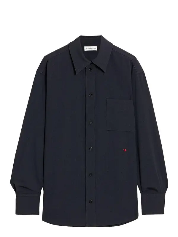 Victoria Beckham Twill Embroidered Logo Shirt - Navy