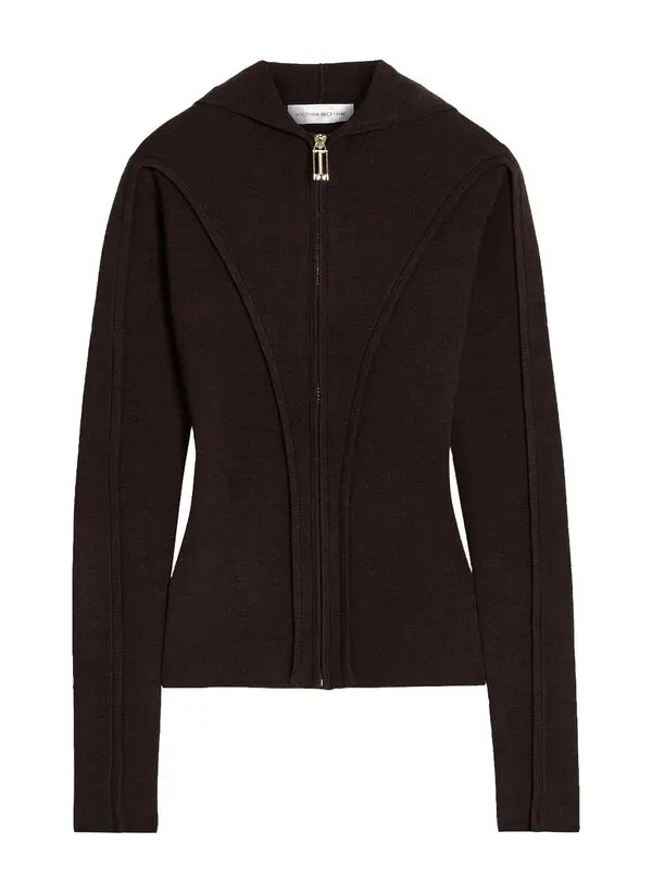 Victoria Beckham Merino Wool-blend Zip-up Hoodie - Chocolate