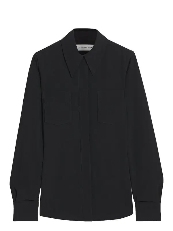 Victoria Beckham Crepe Shirt With Buttoned Cuffs And Pockets - Black
