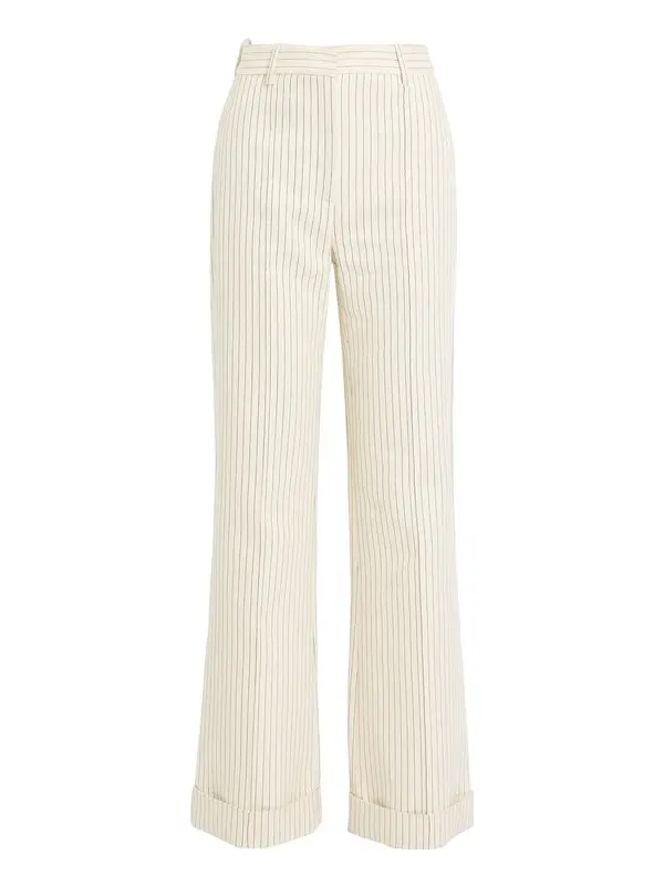 Adam Lippes Pinstriped Cotton-blend Twill Wide-leg Pants - Ecru