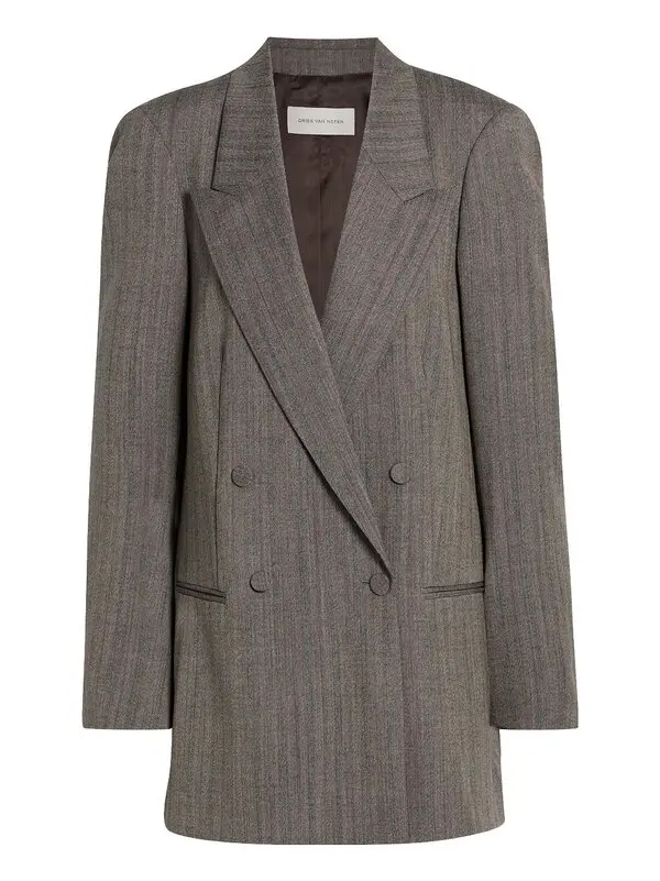 Dries Van Noten Double-breasted Striped Wool Blazer - Gray