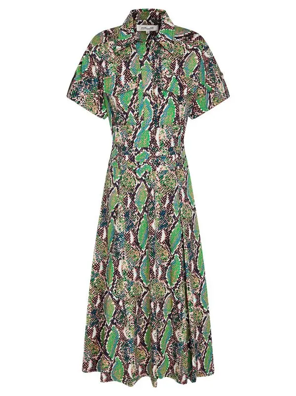Diane Von Furstenberg Hadara Snake Print Cotton-blend Poplin Midi Shirt Dress - Multicolor