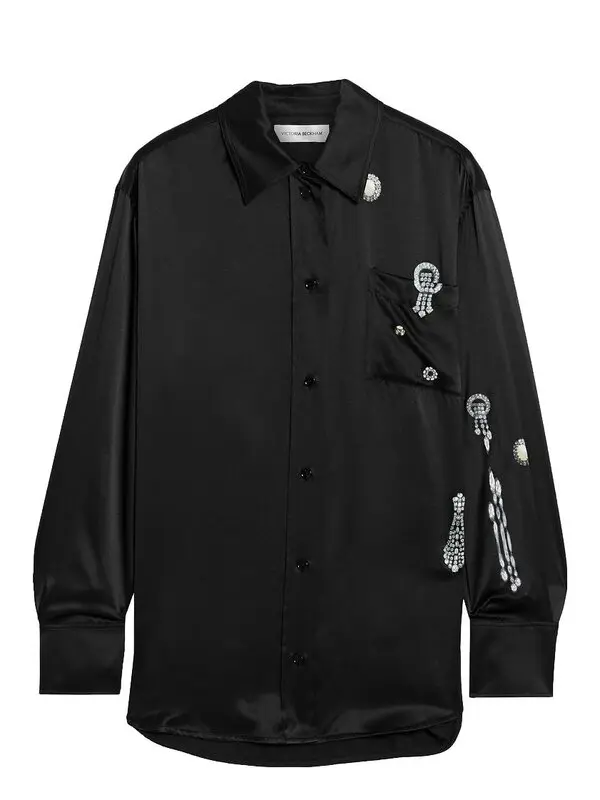 Victoria Beckham Printed Silk-satin Shirt - Black