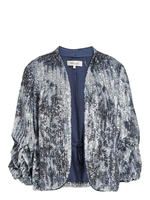 Diane Von Furstenberg Laredo Sequin Embellished Printed Tulle Jacket - Silver