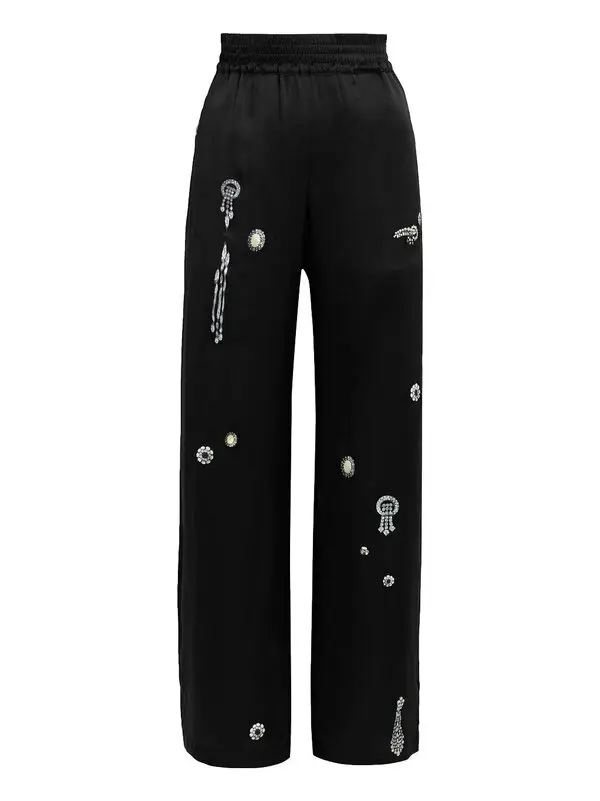 Victoria Beckham Printed Silk-satin Wide-leg Trousers - Black