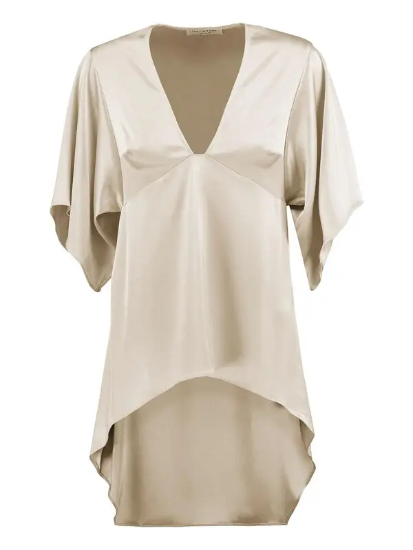 Halston Asymmetrical Satin Top - Ecru