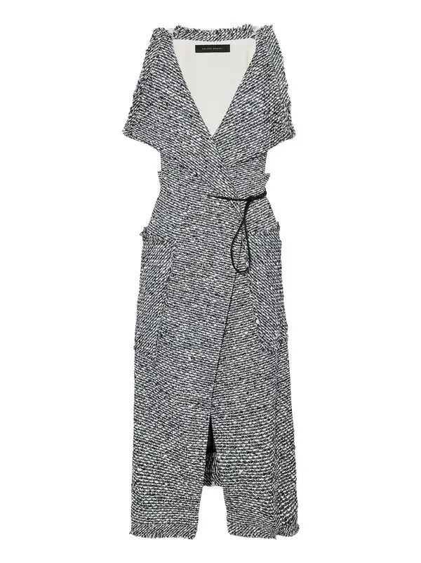 Roland Mouret Belted Frayed Tweed Vest - Navy