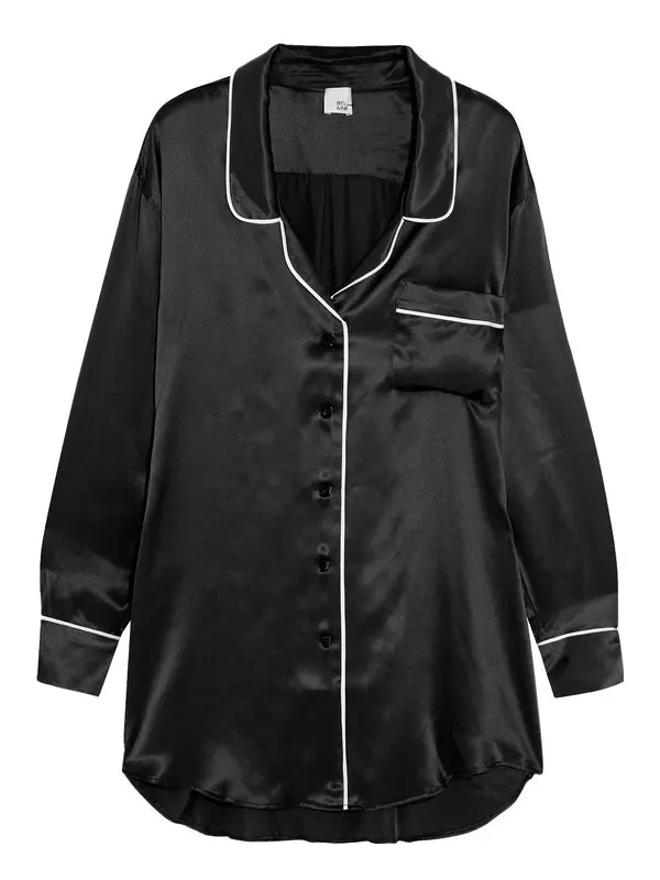 Iris & Ink Sherry Piped Silk-satin Shirt - Black