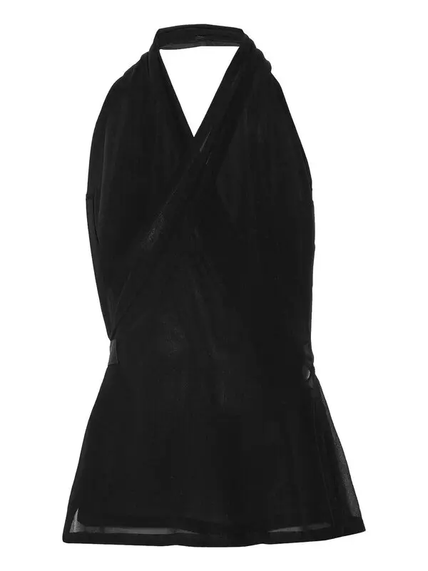 Rick Owens Silk Chiffon Halterneck Wrap Top - Black