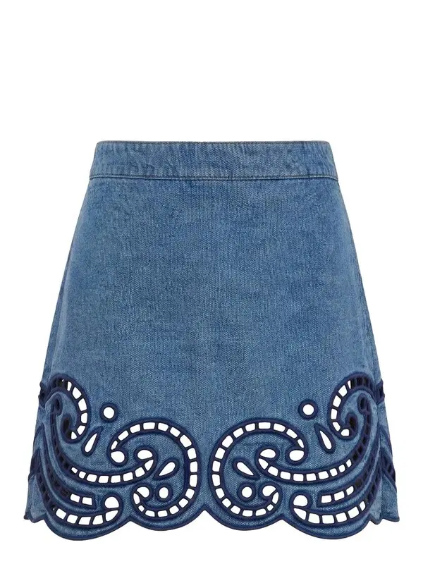 Ulla Johnson Cadiz Eyelet Denim Mini Skirt - River