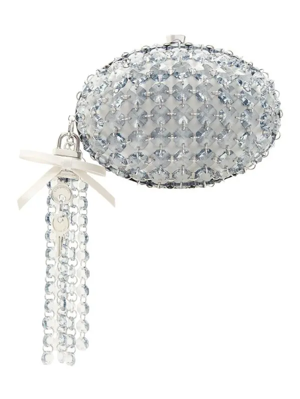 SELF-PORTRAIT Oval Crystal-embellished Satin Clutch With Tassels - Grey