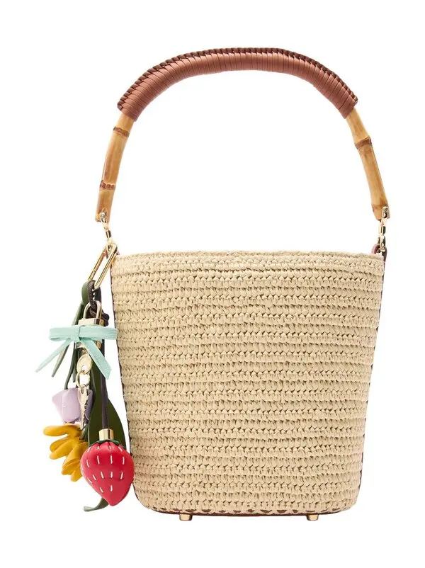 SELF-PORTRAIT Embellished Raffia Bucket Bag - Brown