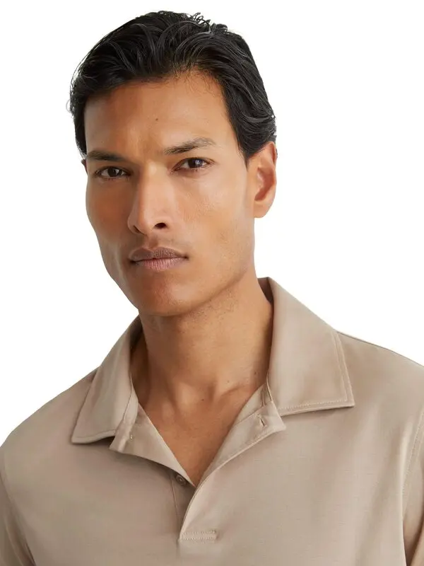 REISS Earl Air-water Cotton Polo Shirt - Sand