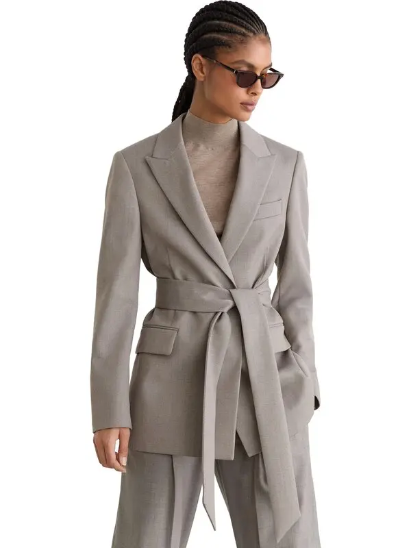 REISS Briony Wool-blend Single-breasted Belted Blazer - Grey