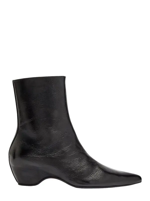 Khaite Sybil Glossed Leather Ankle Boots - Black