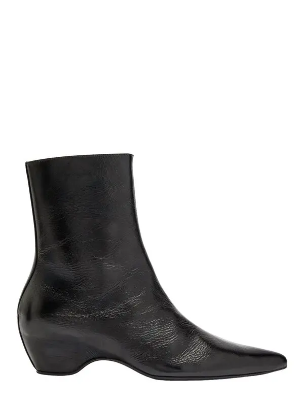 Khaite Sybil Glossed Leather Ankle Boots - Black