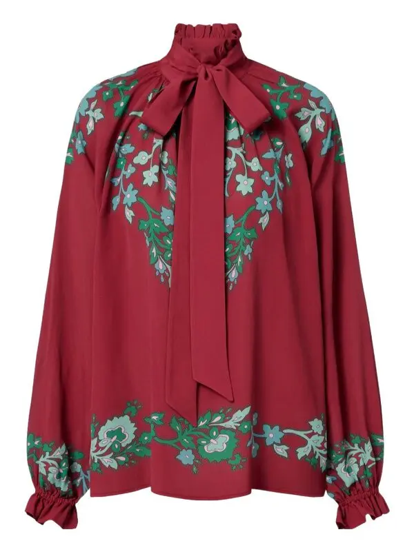 La DoubleJ Cerere Floral Satin Blouse - Red