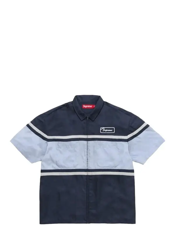 Supreme Ss26 Silk Zip Up S/s Shirt - Navy