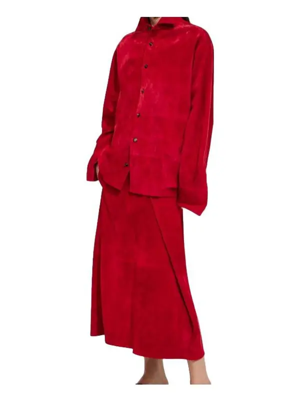Bottega Veneta Suede Leather Skirt - Red