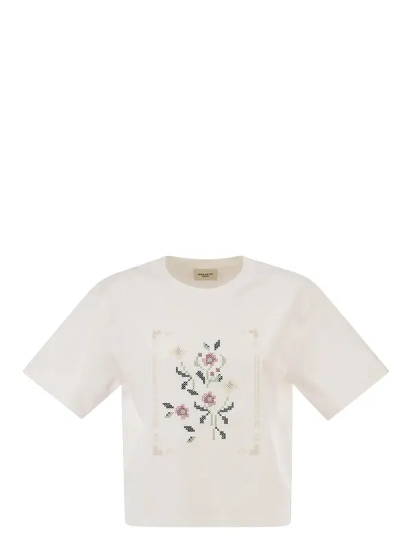 Max Mara Short-sleeved Cross-stitch Floral T-shirt - No